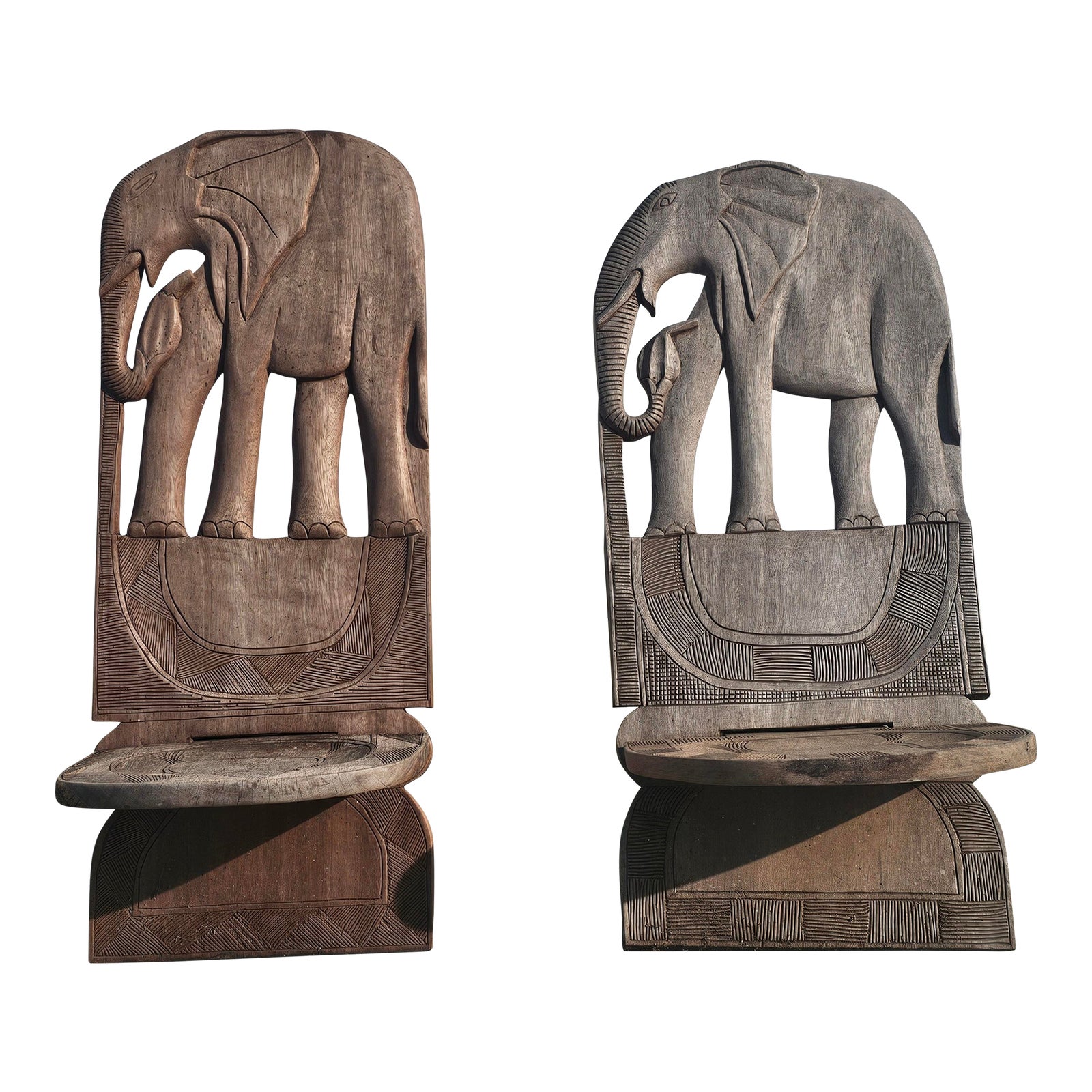 Pair 20th Century Handcrafted Primitive Elephant Lounge Chairs | Chairish