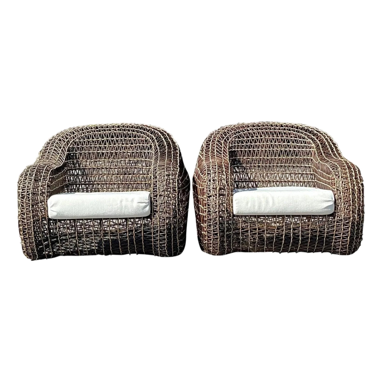 Vintage Coastal Kenneth Cobonpue Woven Rattan and a Jute Lounge Chairs ...