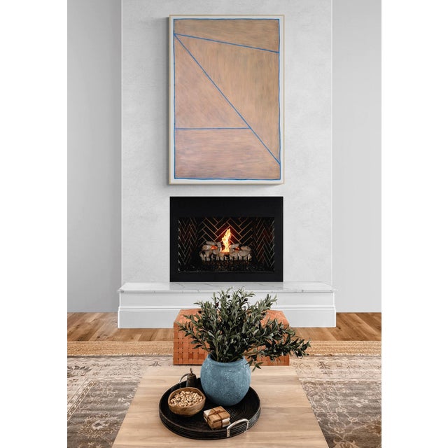 Abstract Pink Painting With Geometric Blue Lines | Chairish