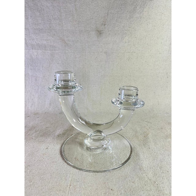 Vintage 1950's Art Deco Crystal Double Candlestick Holder | Chairish
