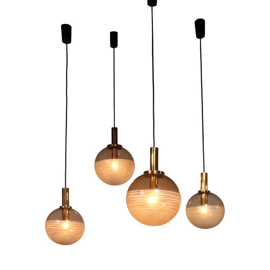 Vintage Hanging Lamps in Amber Glass from Glashütte Limburg, 1960s, Set ...