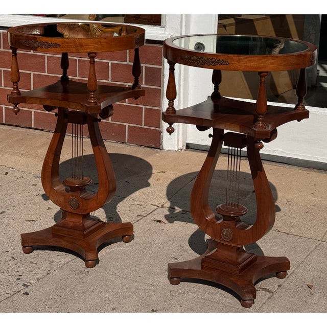 Pair of American Empire Mahogany Rectangular Lyre Base Pedestal Side ...