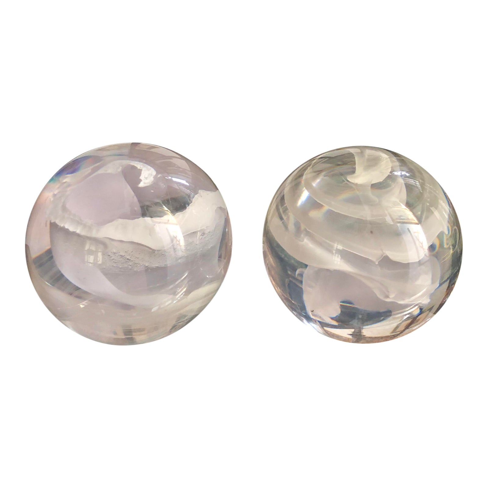 French Lucite Marbled Sculptures, Pair | Chairish