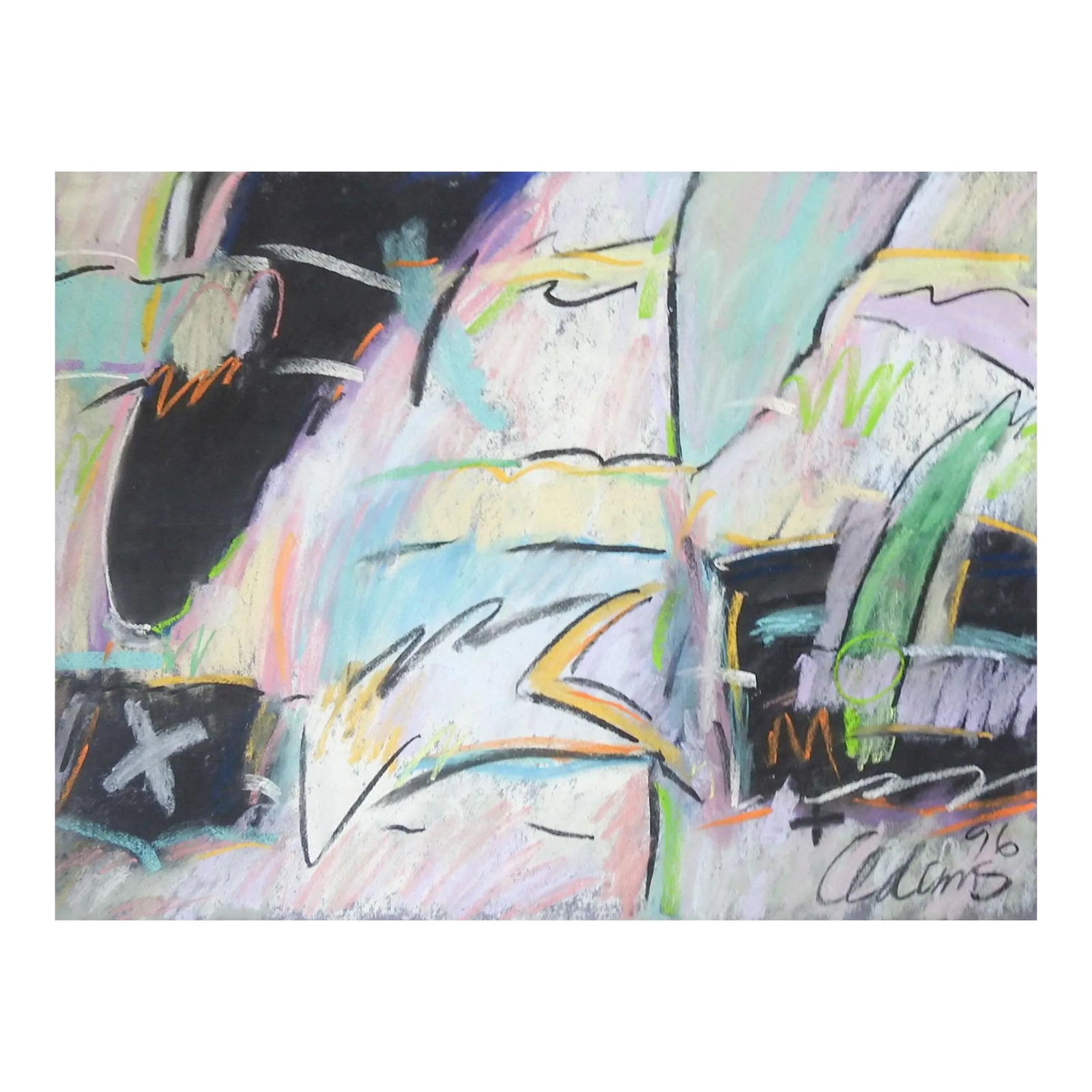 Abstract Expressionist Jerry Adams Pink, Turquoise & Black Pastel ...