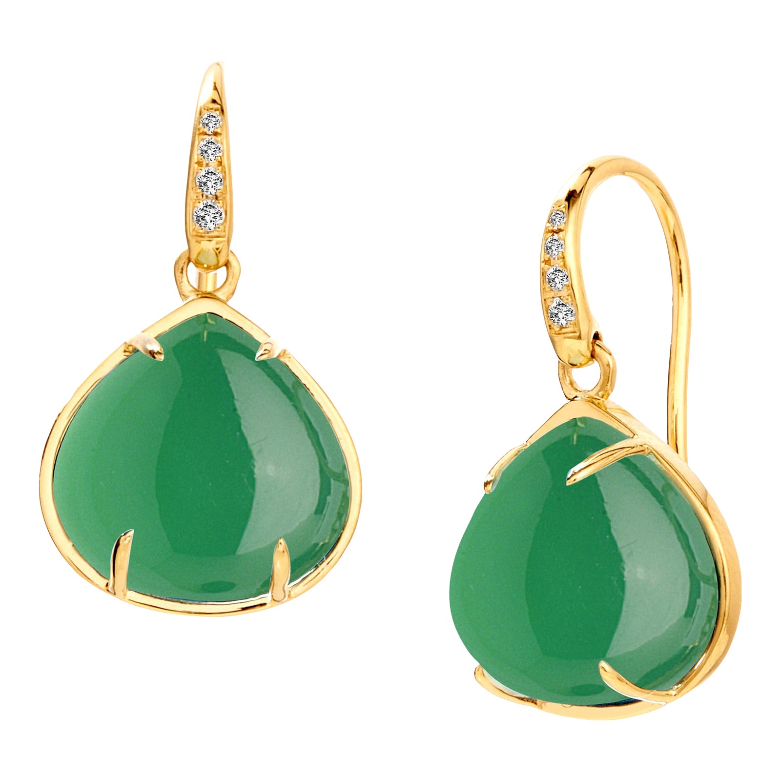 Syna Green Chalcedony Yellow Gold Earrings with Champagne Diamonds, a ...