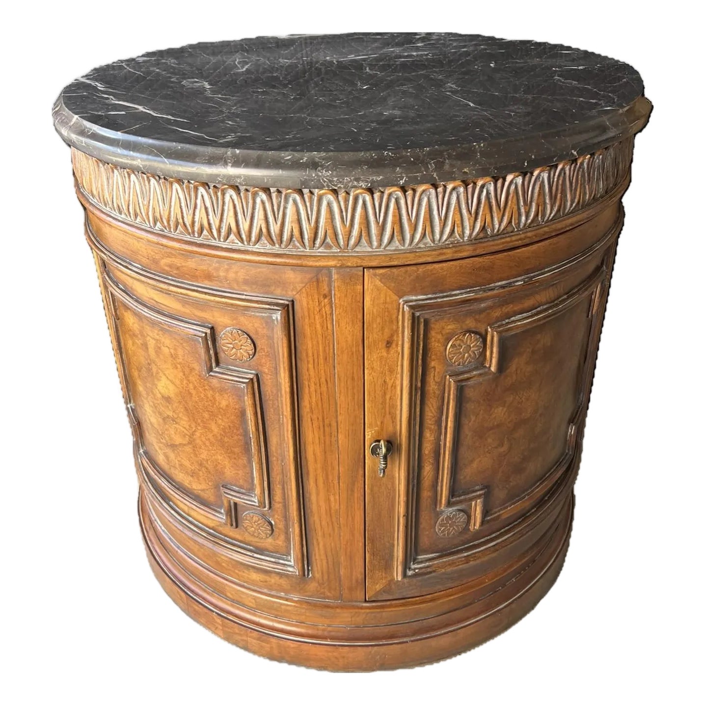 Drexel Heritage Talavera Drum Side Table With Marble Top | Chairish