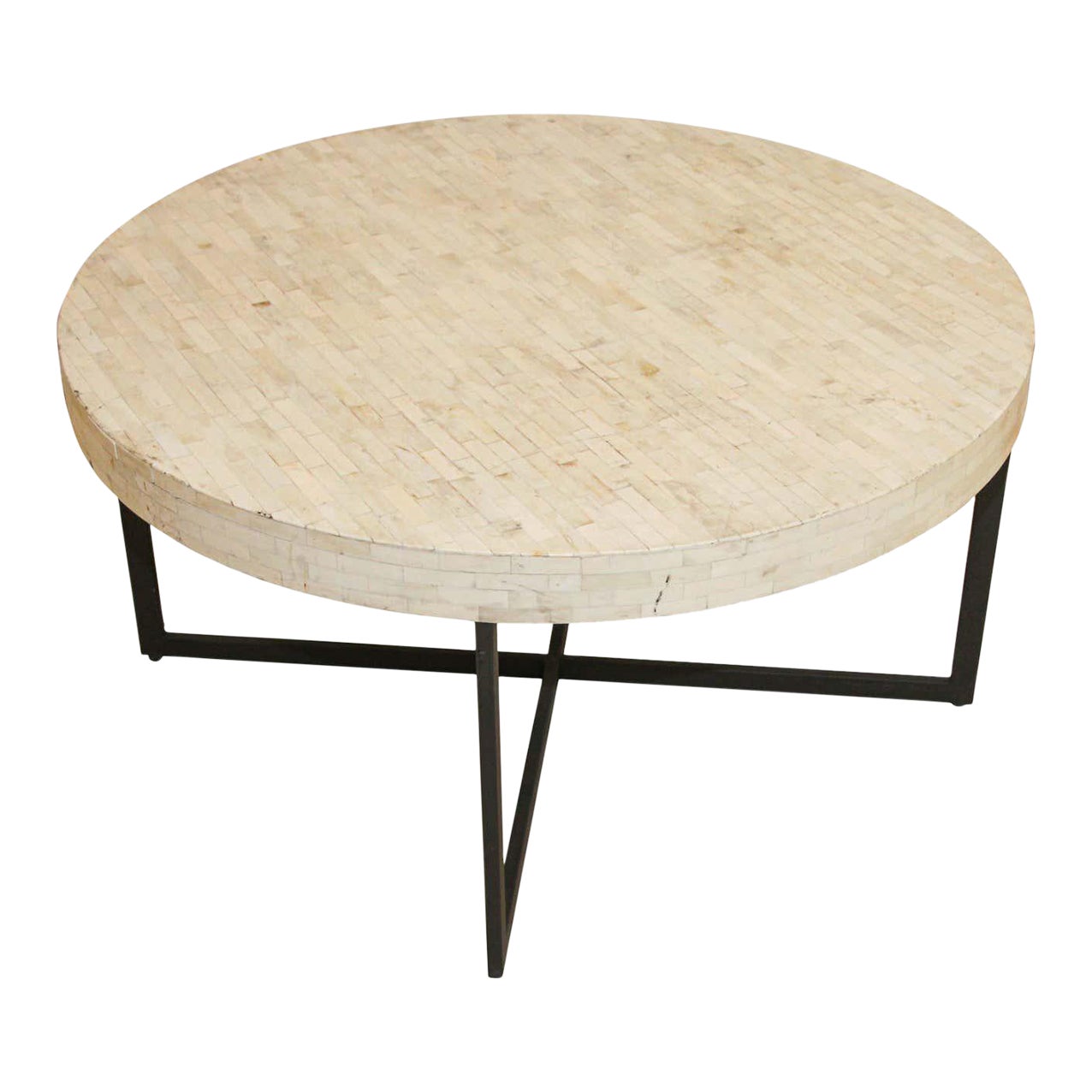 Contemporary White Bone Inlay Round Table | Chairish