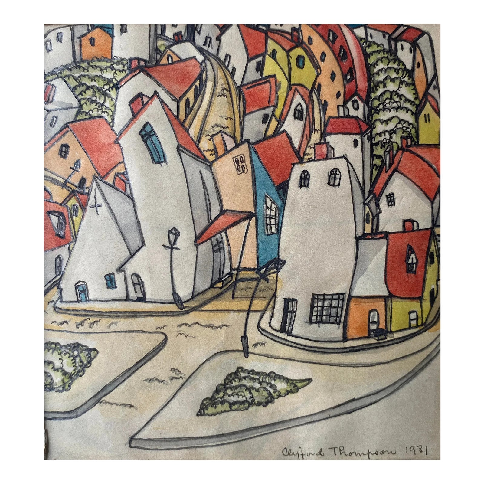 1931 Clifford Thompson Modern City Scene | Chairish