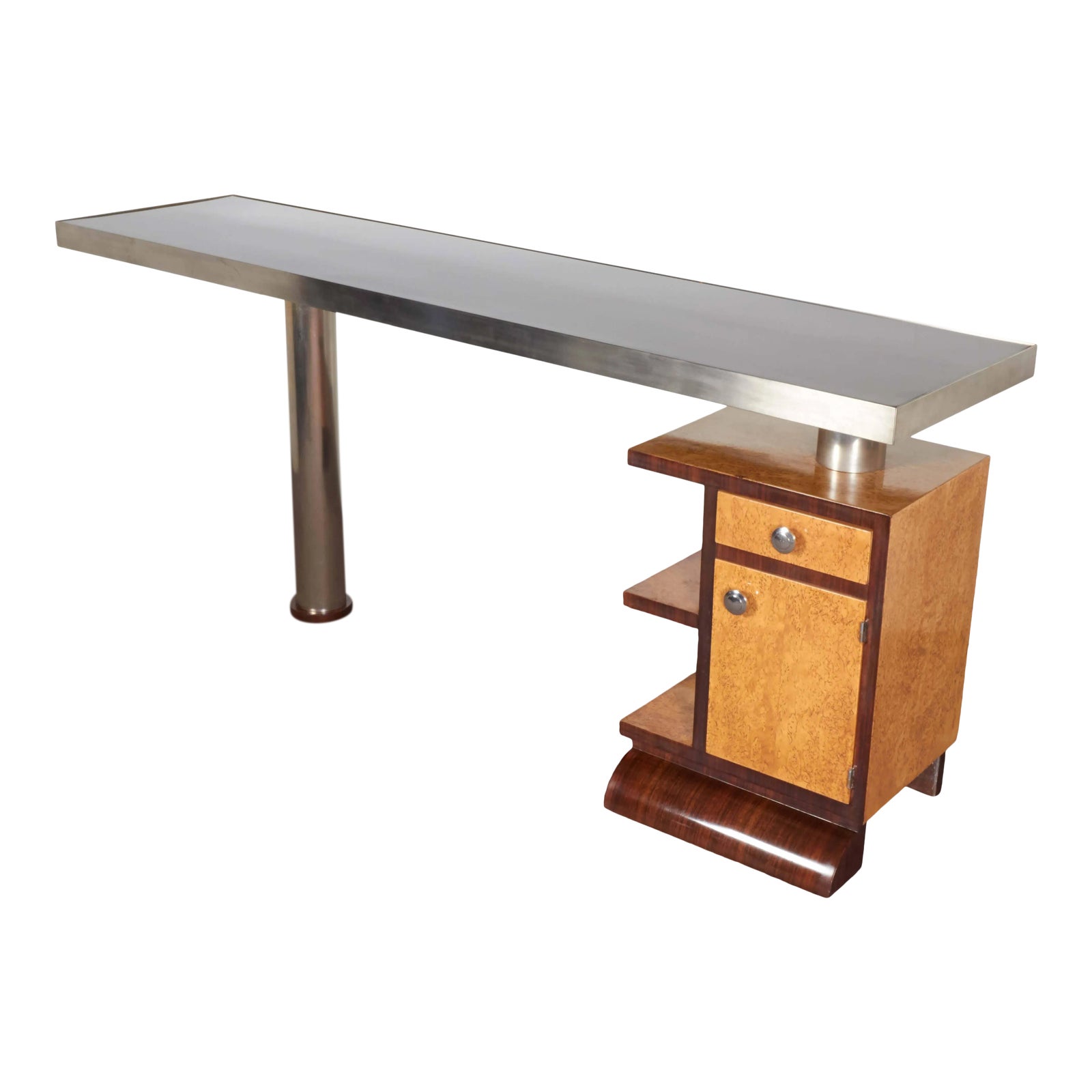 Minimalist Narrow Modular Reversible Desk in Two Tone Wood and Nickel ...