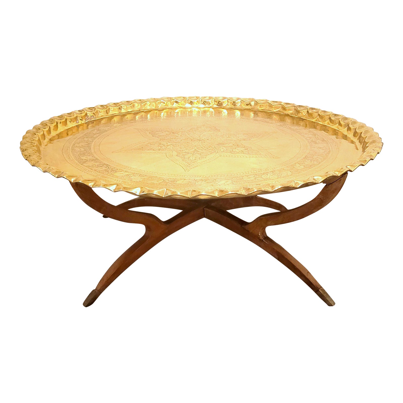 1960s Extra Large Mid-Century Moroccan Etched Brass Tray Table on ...