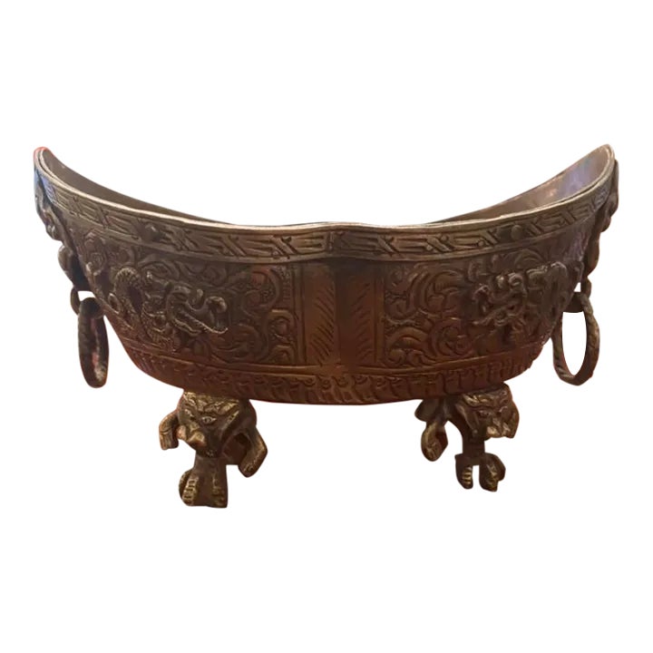 Early 20th Century Metal Tibetan Ritual Bowl With Dragons and Faces ...