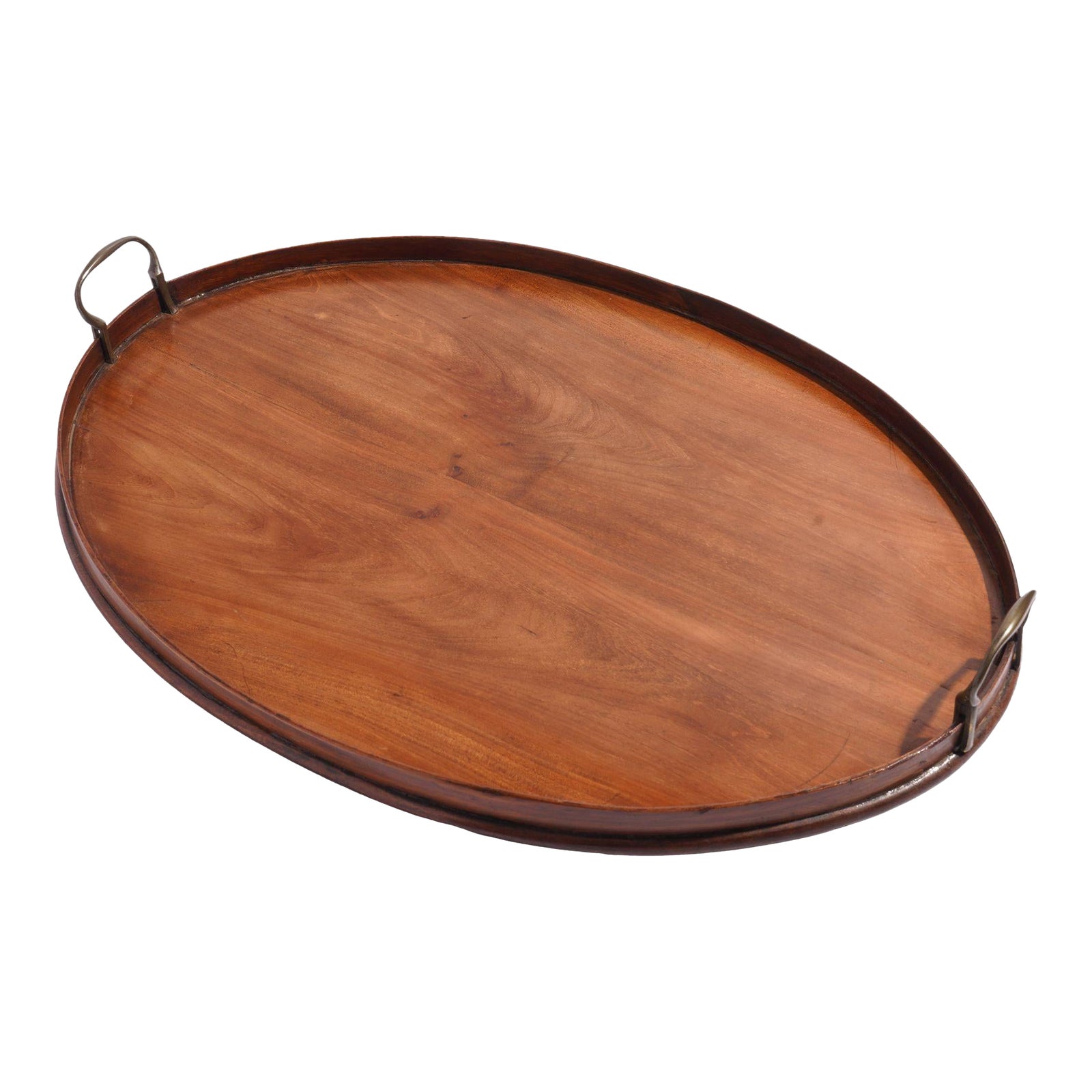 English Oval Mahogany Standing Rim Tray With Brass Handles, C. 1850 ...