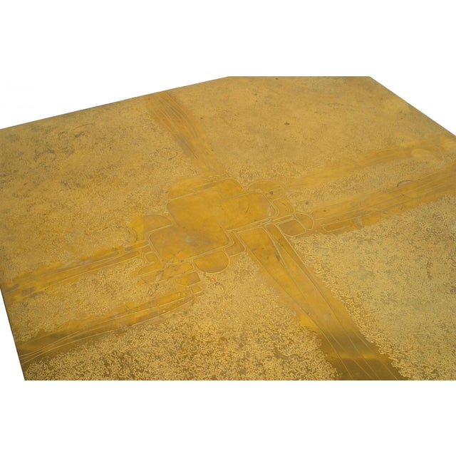 George Mathias Belgian Modern Square Etched Brass Coffee Table | Chairish