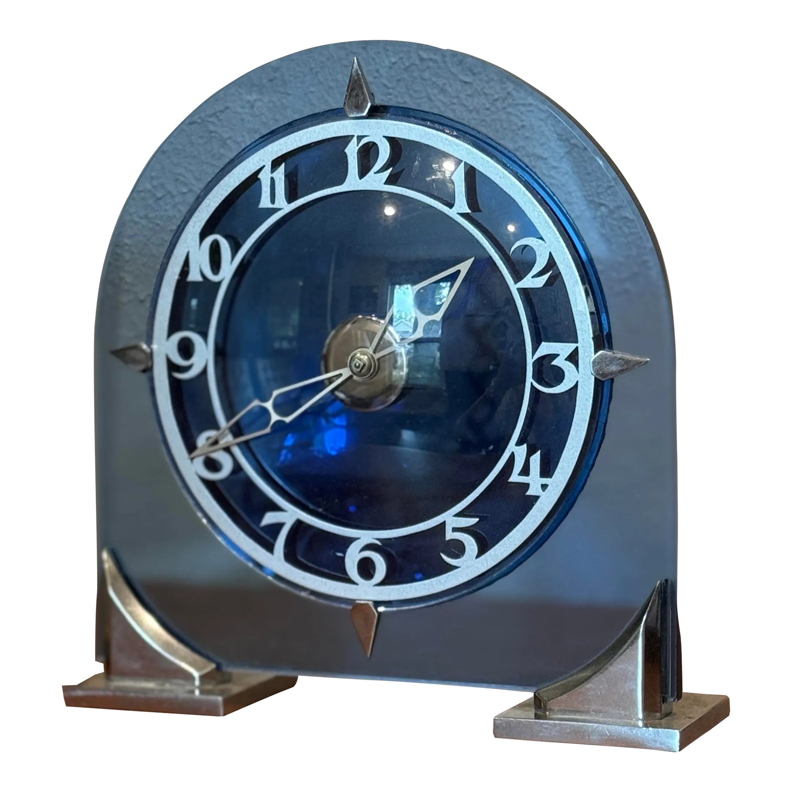 English Modernist Art Deco Cobalt Blue Glass and Steel Clock Circa 1930 ...