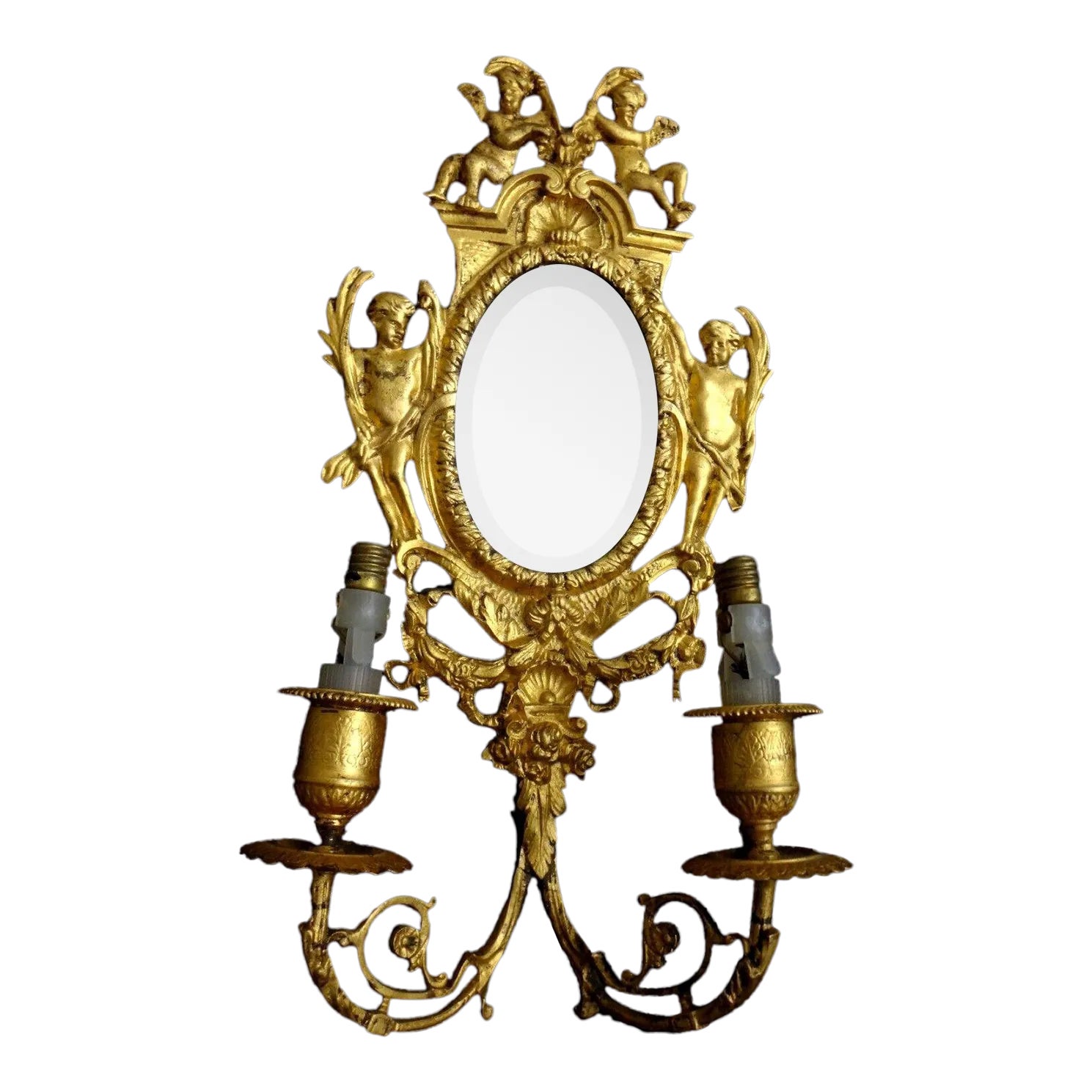19thc French Antique Louis XIV Dore Bronze Grand Mirrored Wall Sconce ...