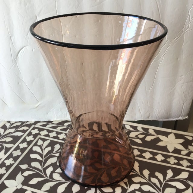 Champagne Colored Artist Signed Hand Blown Cinched Glass Vase | Chairish