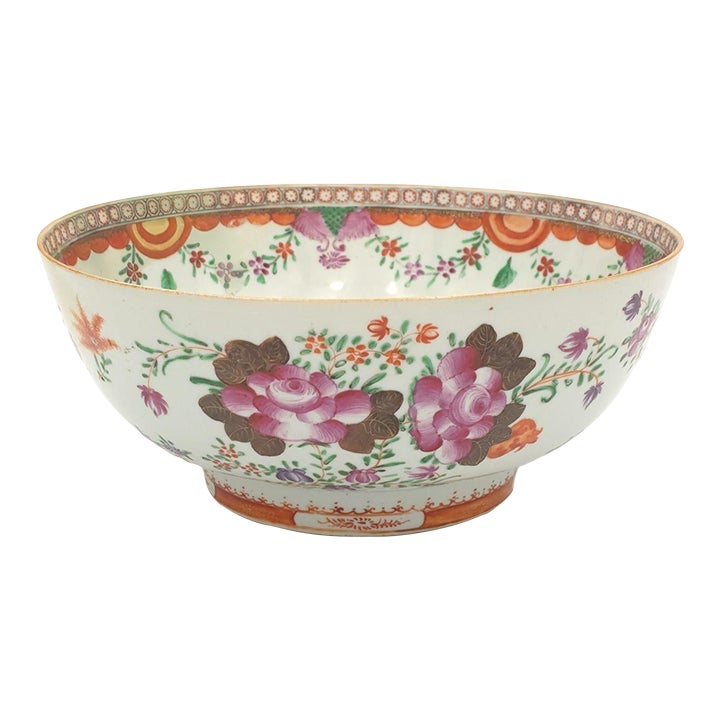 Qianlong Famille Rose Chinese Export Punch Bowl, Circa 1780. Restored ...