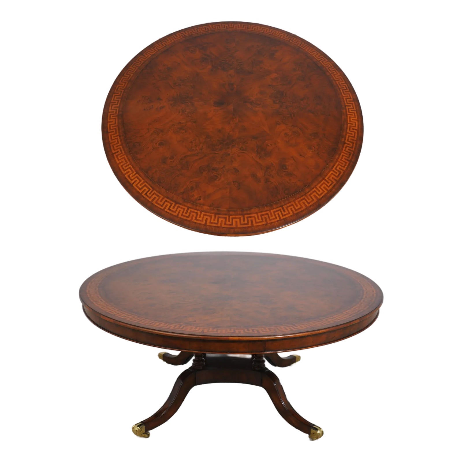 1990s Maitland Smith Inlaid Round Walnut Dining Room Table | Chairish