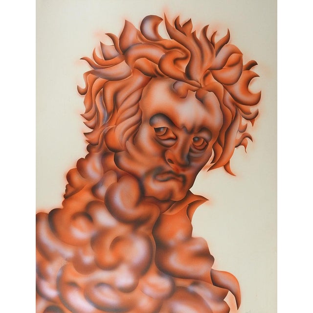 Vintage 1987 Abstract Orange Beethoven Portrait Painting | Chairish