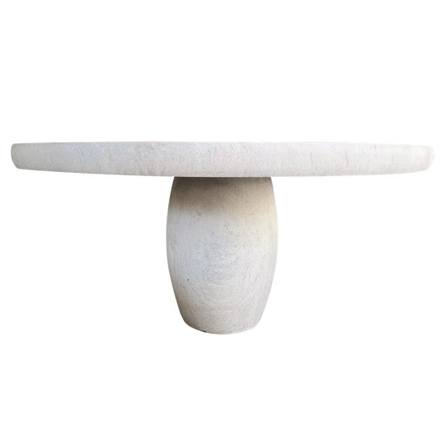 Carved French Limestone Round Dining/Center Table with Barrel-form Base ...