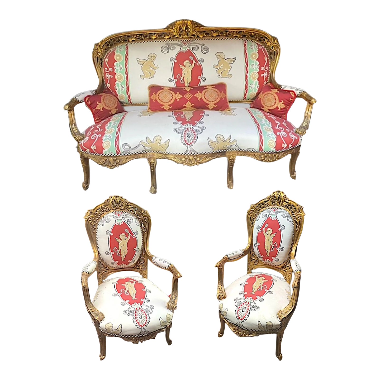 Late 19th Century Antique Giltwood Rococo Parlor Set With Sofa and Two ...