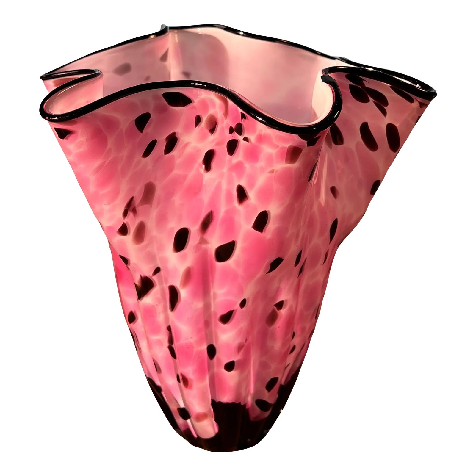 Art Glass Vase Mottled Pink Amber and Brown Oval Pattern | Chairish