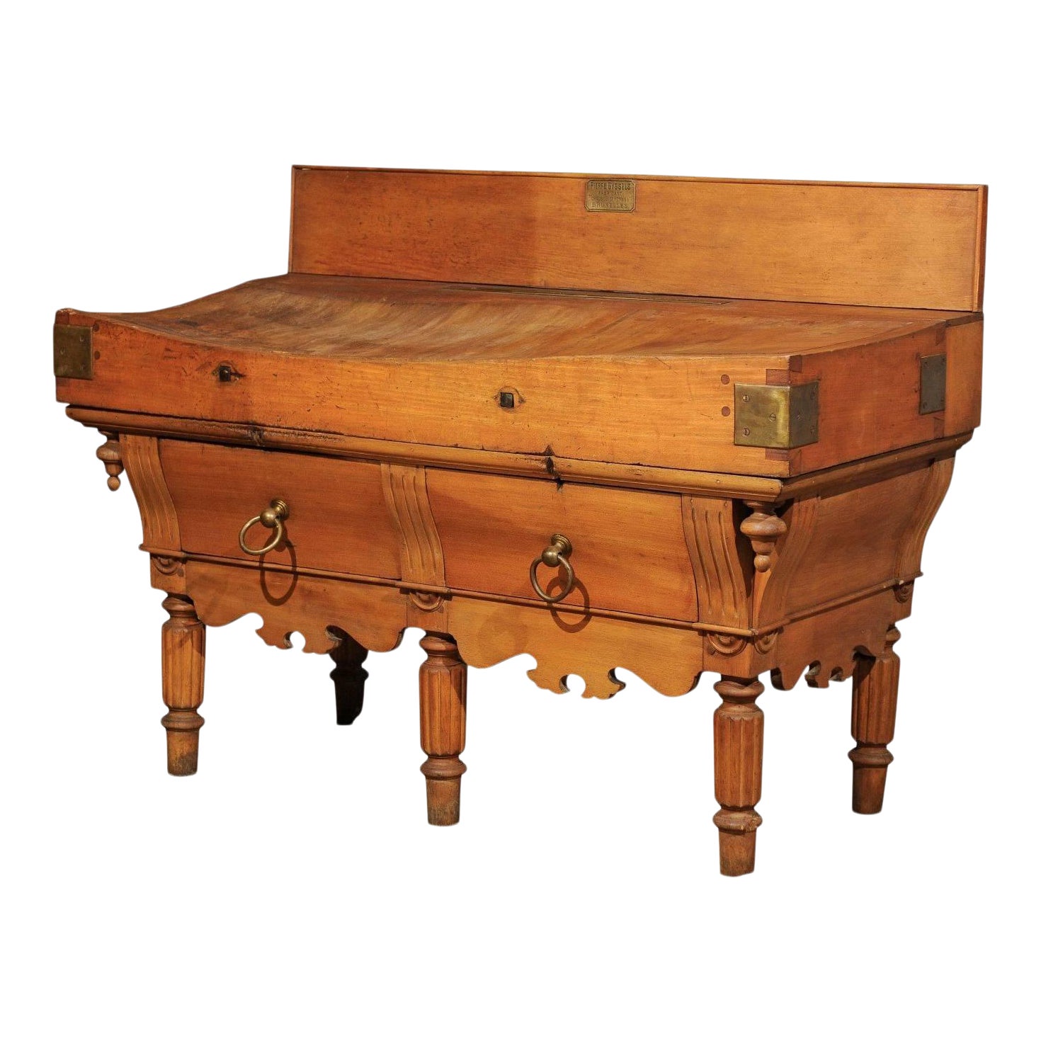 Circa 1890 Large Belgian Light Walnut Color Butcher Block with Marker's ...