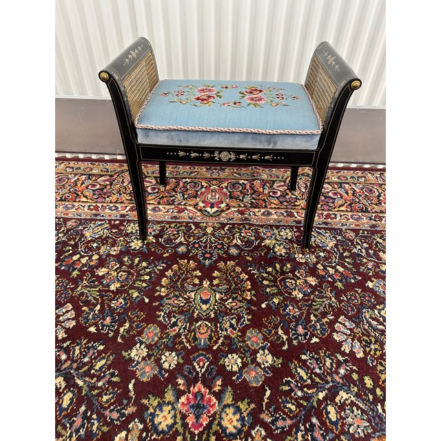 1950s Hickory Neoclassical Black and Gold Cane Bench | Chairish