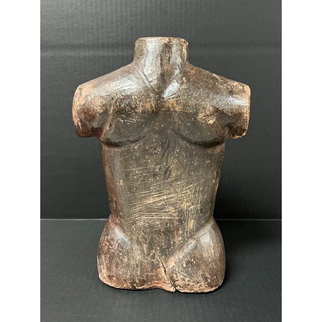 Mid 20th Century Carved Solid Wood Male Torso Sculpture | Chairish
