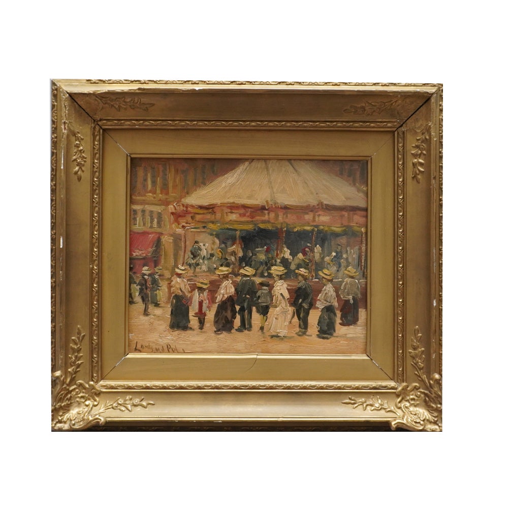 Louis Van der Pol, Street Scene with Carousel in Paris, Oil on Wood ...