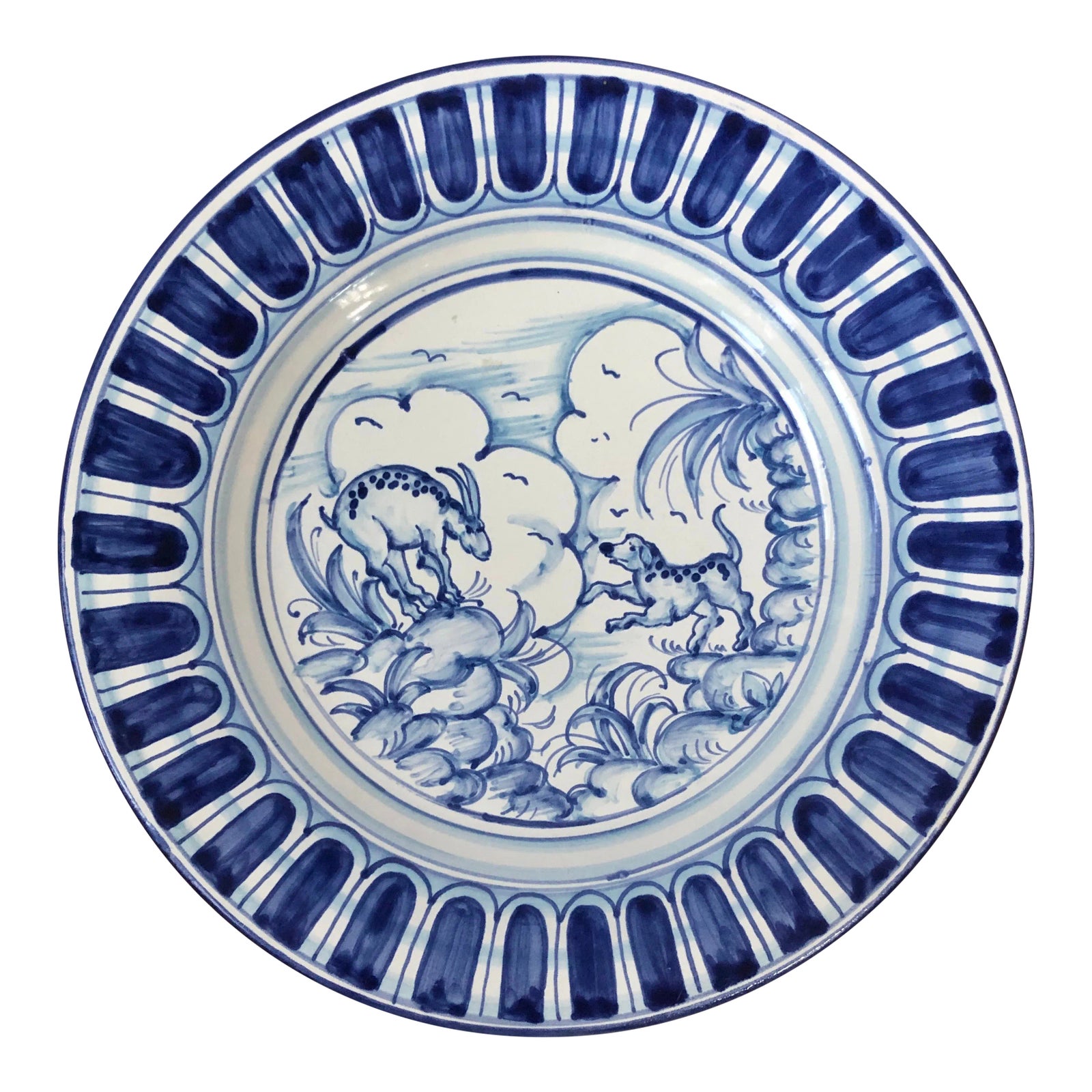 Blue and White Italian Hand Painted Faenza Delft Plate | Chairish