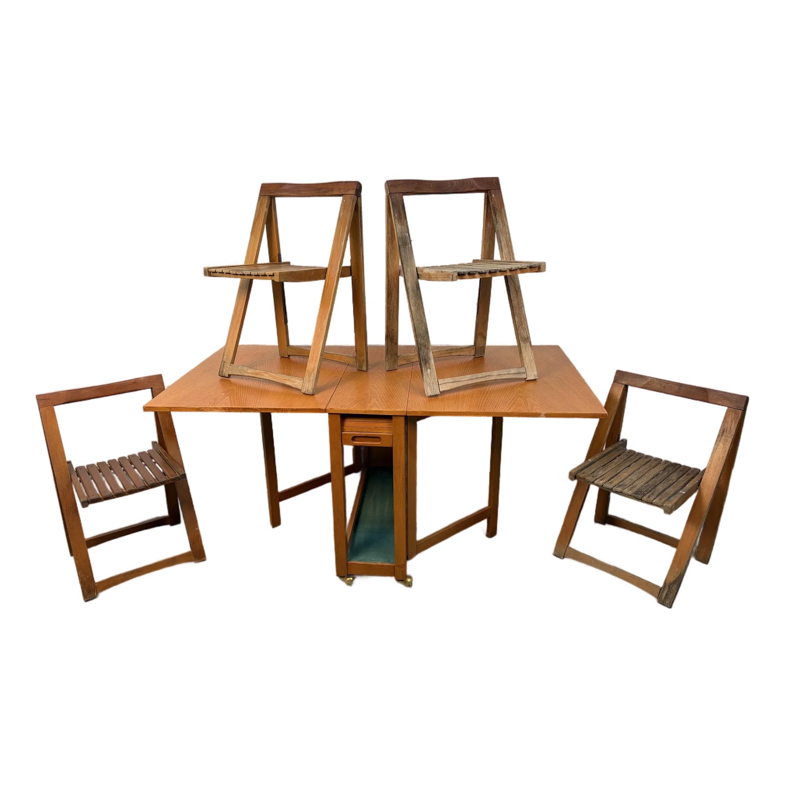 Mid 20th Century Romanian Drop Leaf Hide a Way Table W/ Four Folding ...