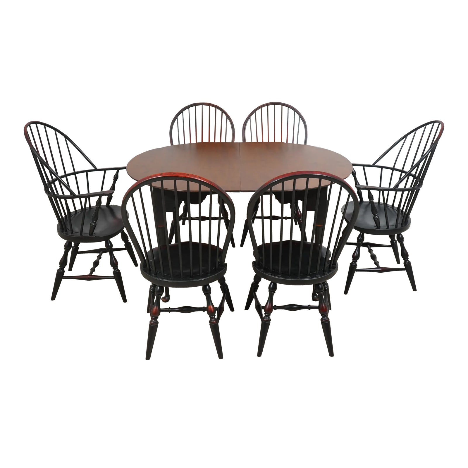 Tiger Maple Dining Room Table & Set of 6 Chairs Set | Chairish