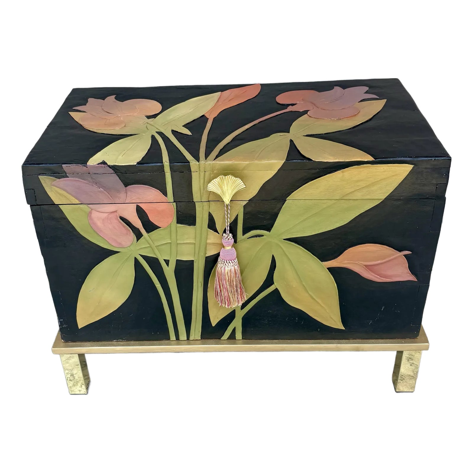 1980s Vintage Hand Carved and Painted Storage Chest | Chairish