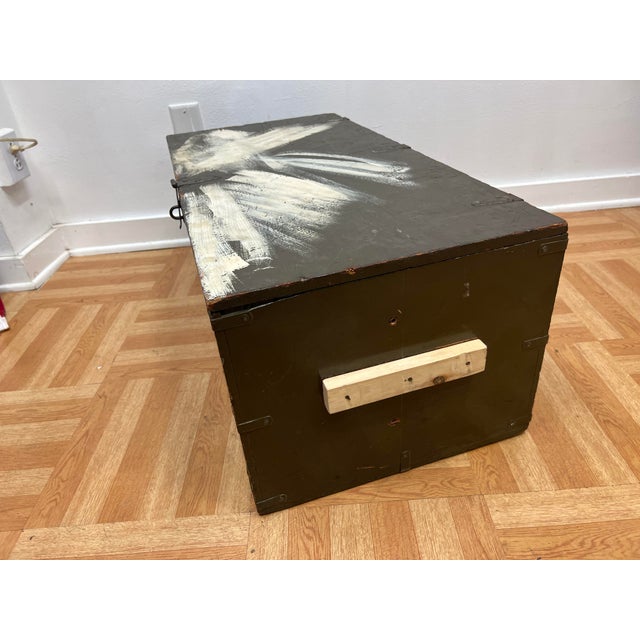 Mid 20th Century Vintage Wood Military Foot Locker Trunk With Pullout ...