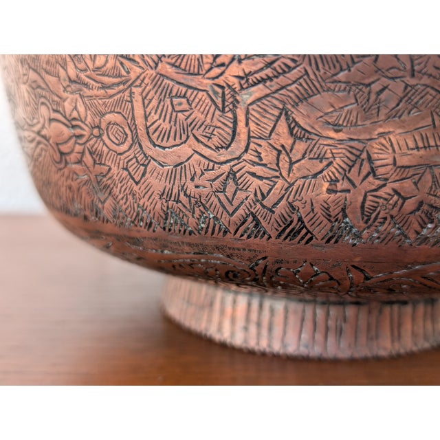 Vintage Copper Bowl With Etched Exterior Design | Chairish
