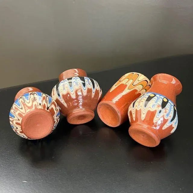 Mid-Century Bulgarian Troyan Redware Pottery Vases- Set of 4 | Chairish