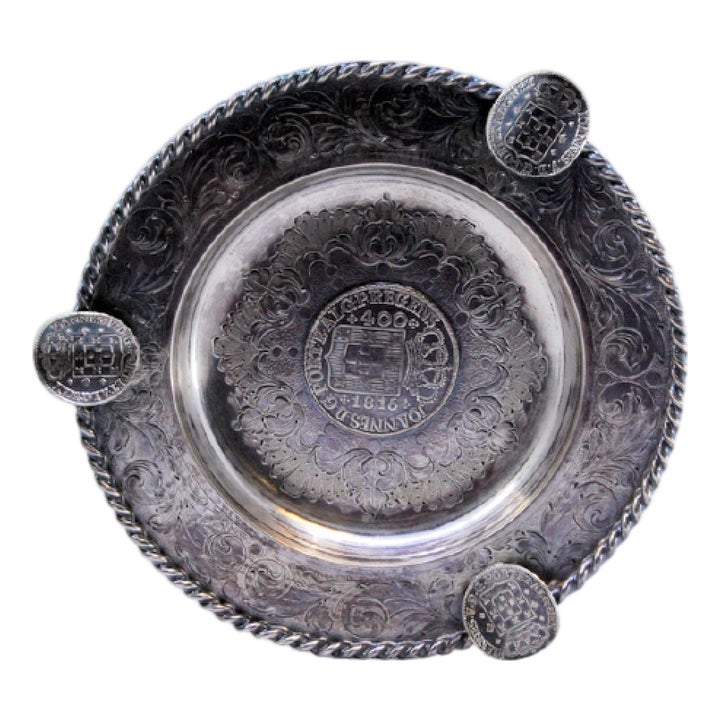 Silver Ashtray with Engravings, Ropes and D João Coins | Chairish