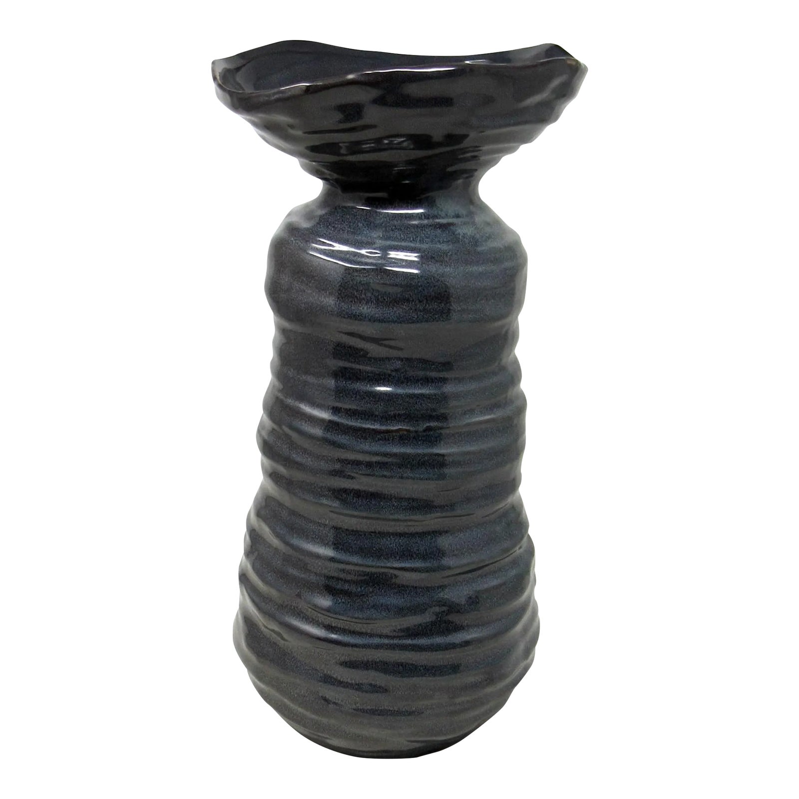 Portobello Ceramic Vase With Ribbed Body | Chairish