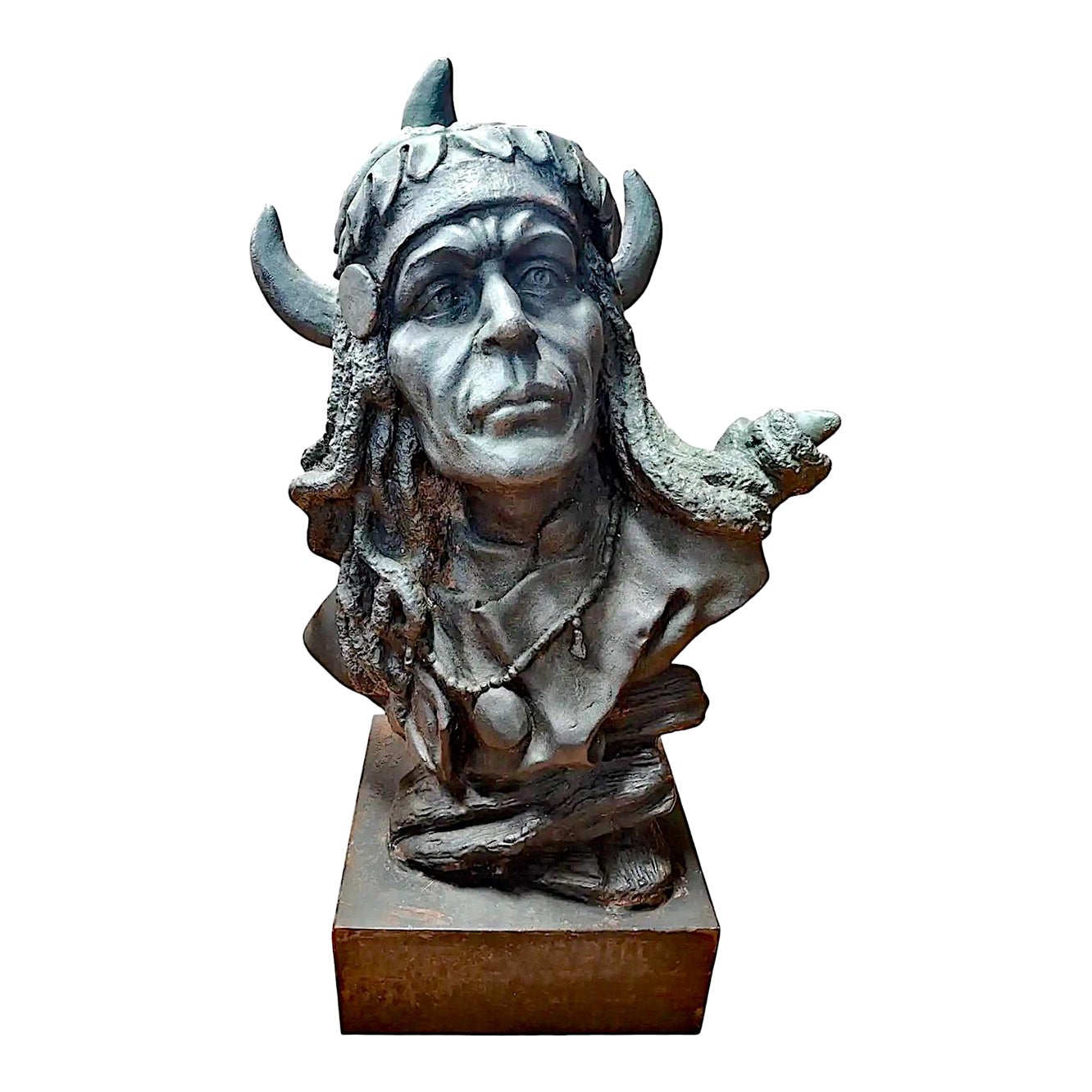 Cast-Iron Native American Indian Chief Bust | Chairish
