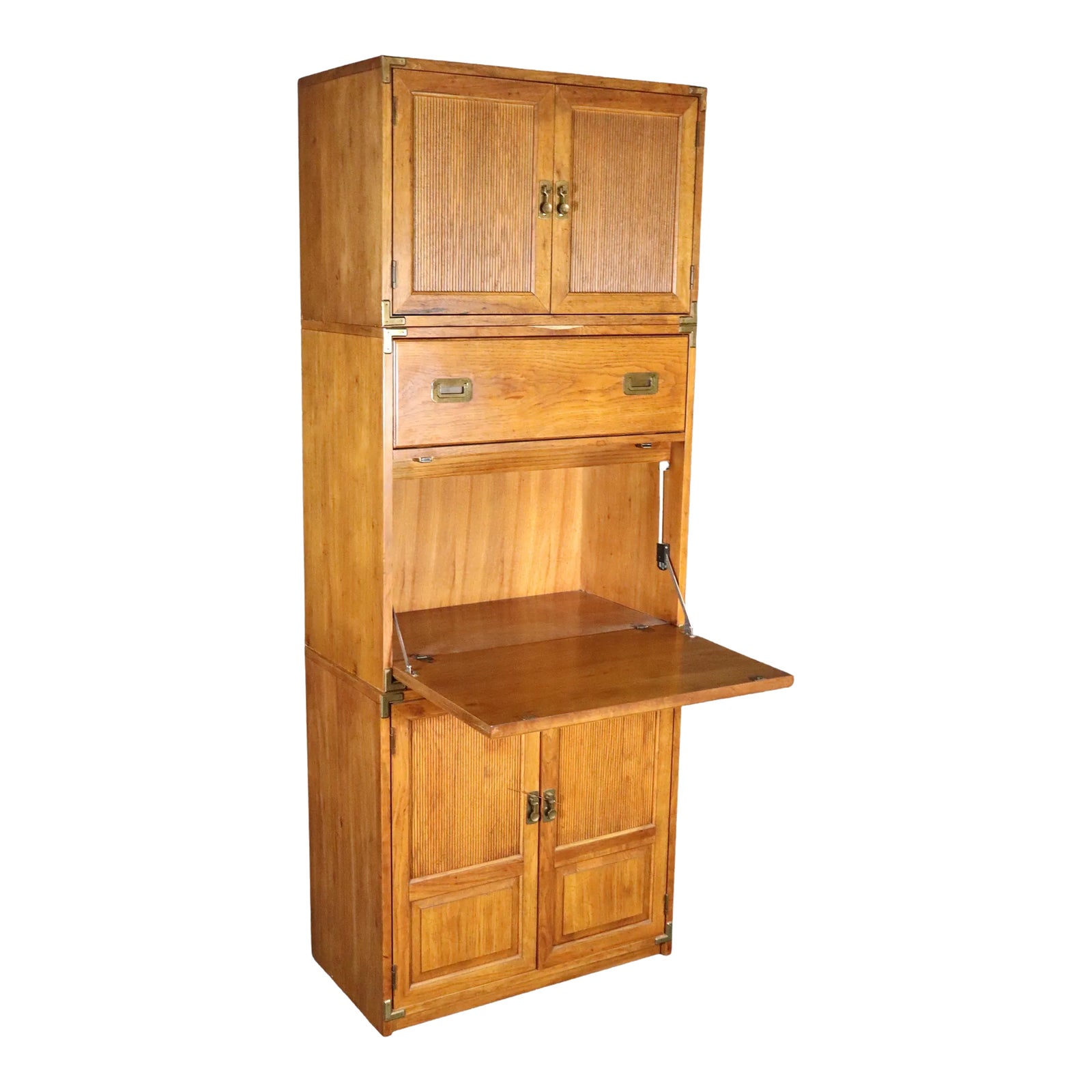 1960 Campaign Style Bookcase W/ Desk | Chairish
