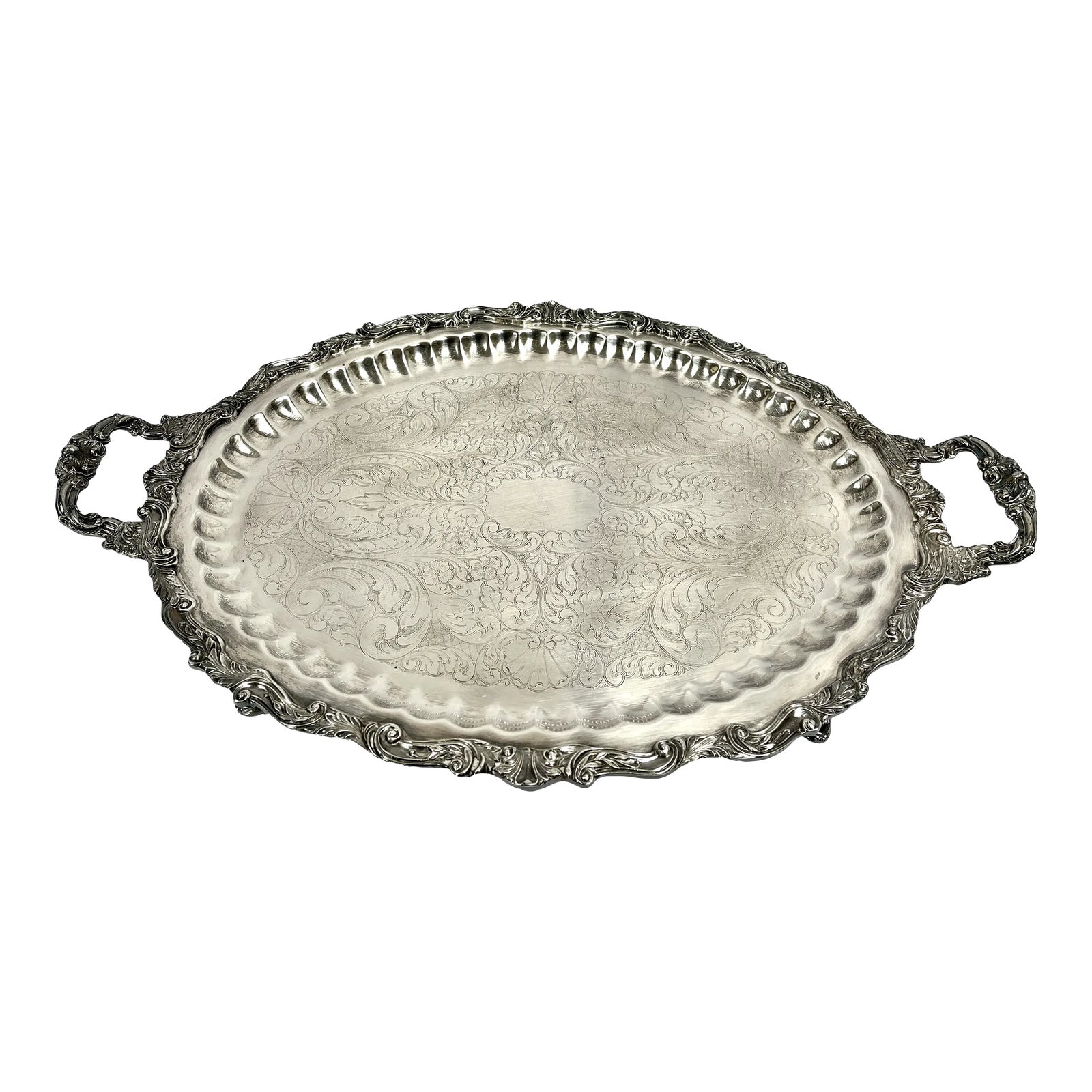 Vintage Ornate Sheridan Silver Double Handle Footed Butler's Tray ...
