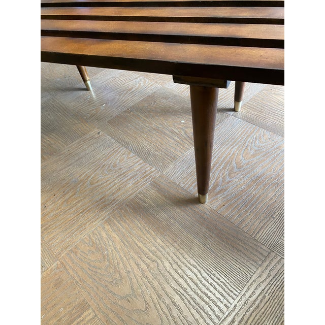 1960s Slat Bench Coffee Table Walnut Taper Leg | Chairish