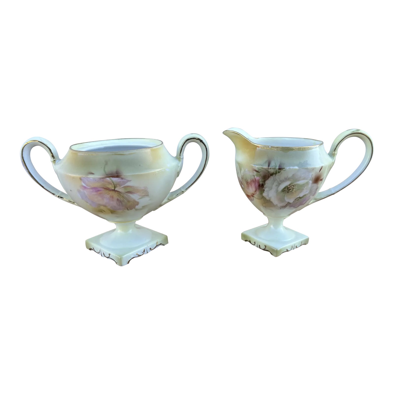 Early 20th Century Hand Painted Porcelain Sugar Caddy and Creamer ...
