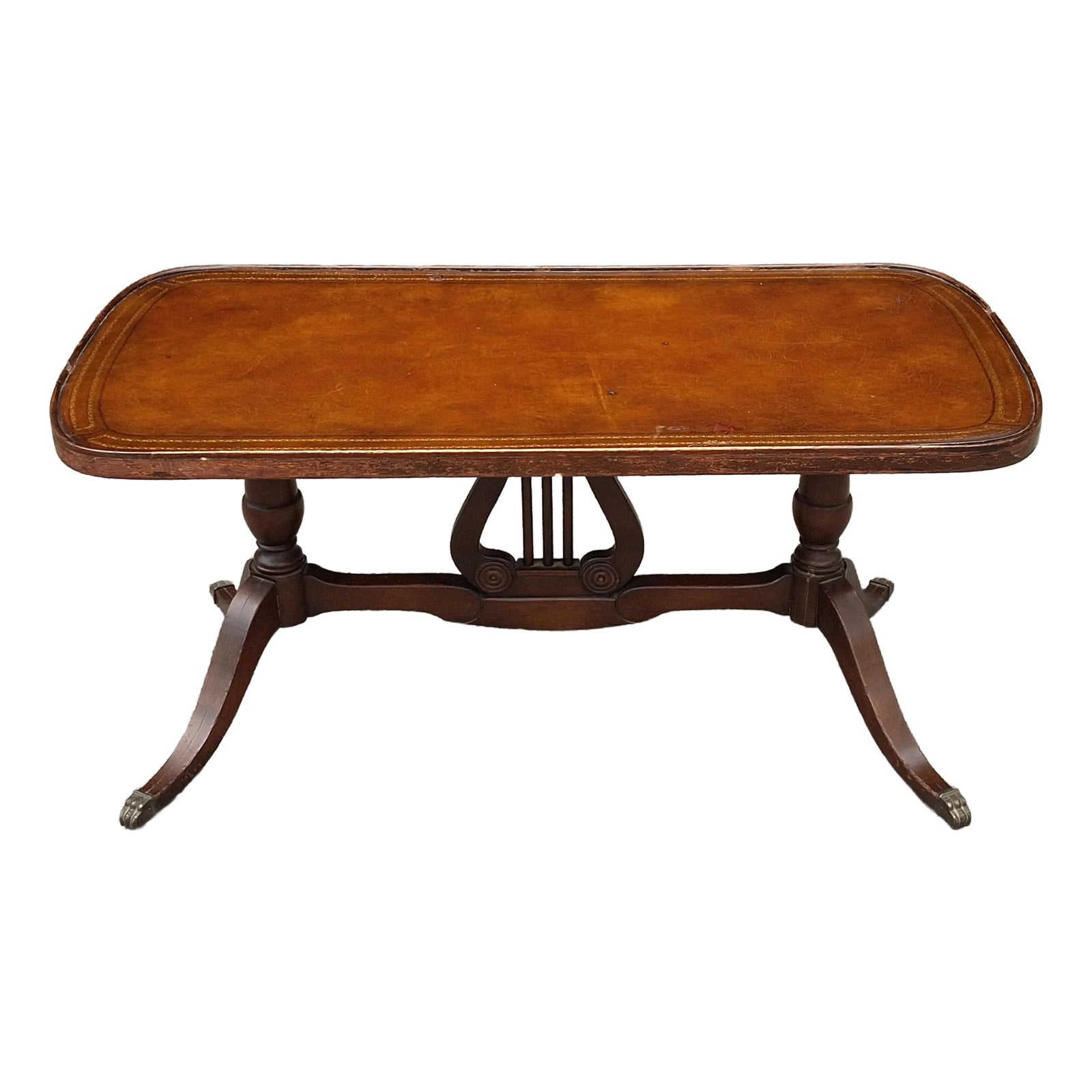 Federal Style Mahogany and Tooled Leather Top Lyre Base Coffee Table ...