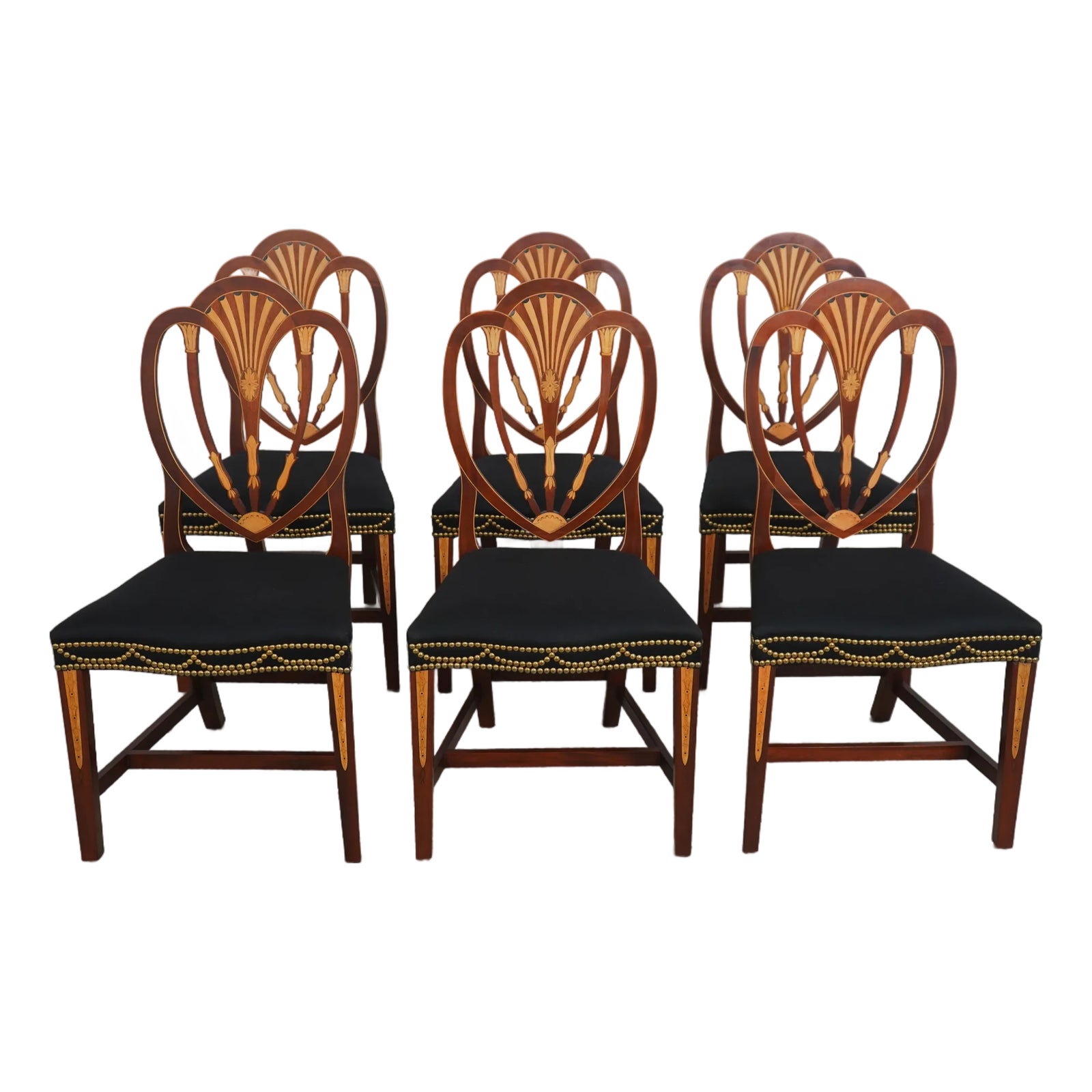 Set of 6 Baker Inlaid Mahogany Norfolk Hepplewhite Dining Room Chairs ...