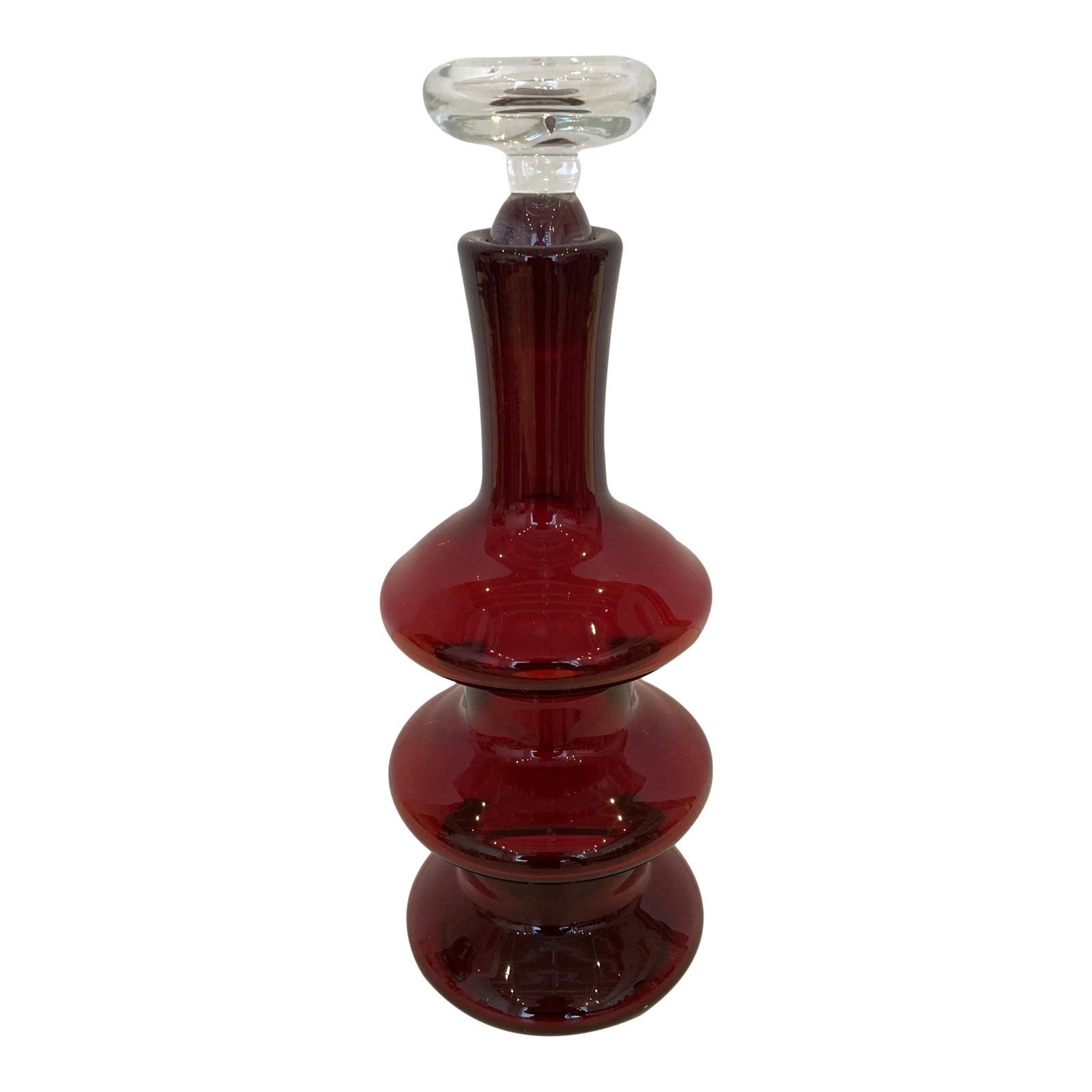 Vintage Three Tier Ruby Red Bischoff Carafe With Stopper | Chairish