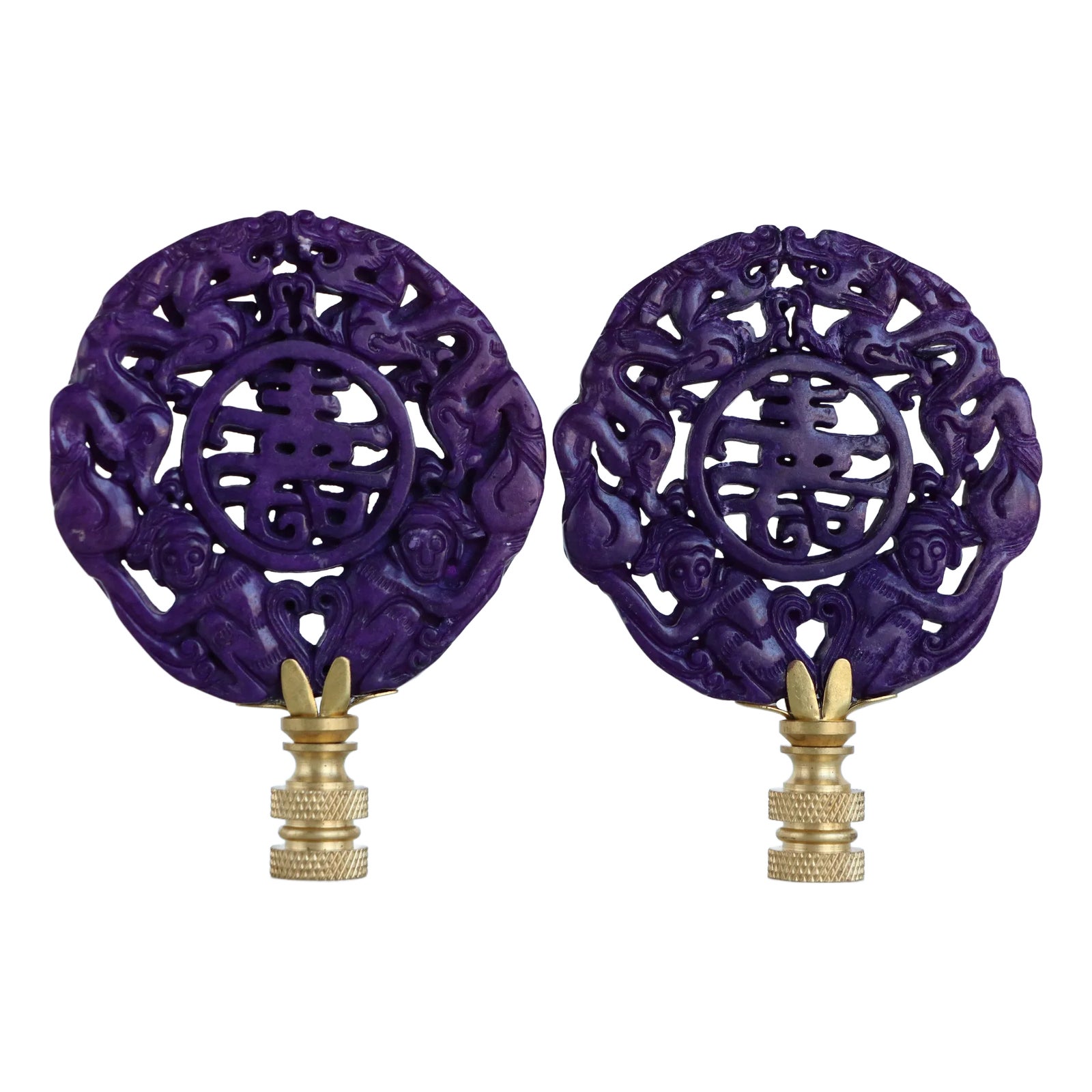 Chinese Calligraphy Symbol Lamp Finials on Brass | Chairish