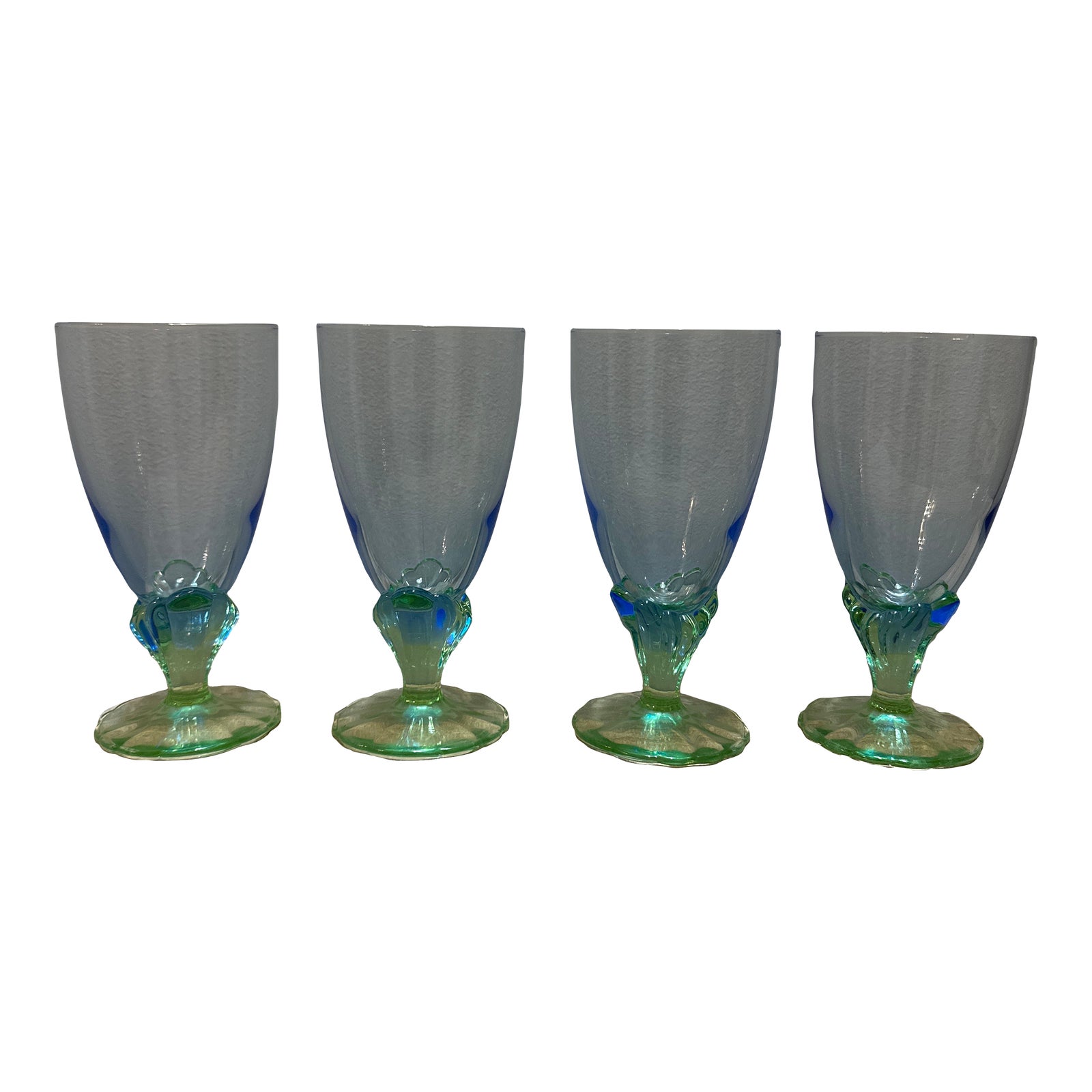 1960s Bormioli Rocco Bahia Blue & Green Footed Goblets- Set of 4 | Chairish