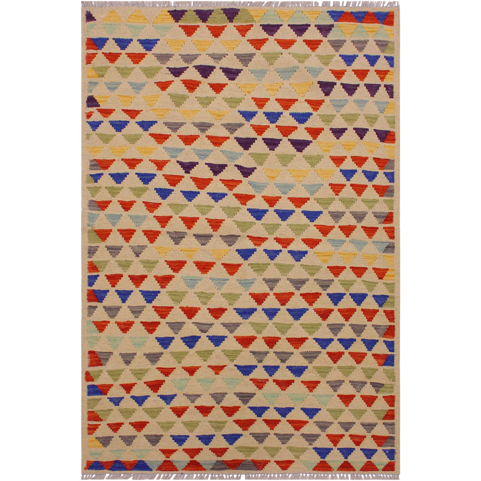 Contemporary Shabby Chic Kilim Ivory/Blue Hand-Woven Wool Rug -3'2 X 4 ...